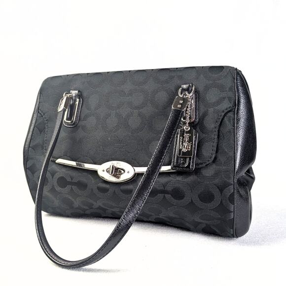 Coach | Bags | Coach Madison Op Art Sateen Black Satchel Handbag | Poshmark